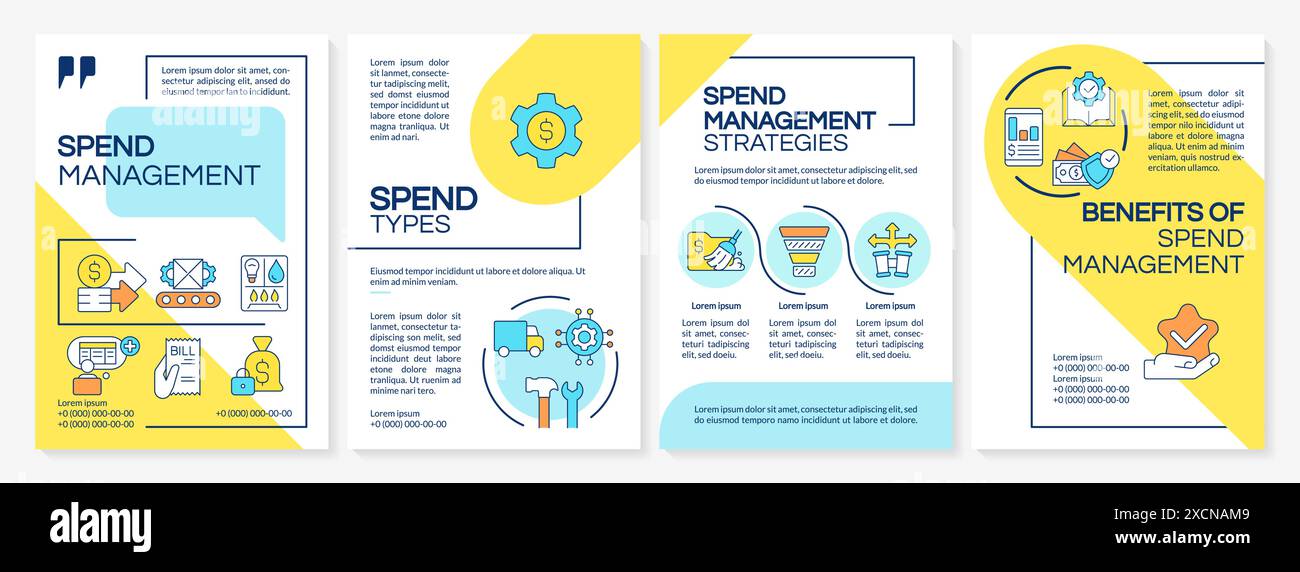 Spend management strategies blue and yellow brochure template Stock ...
