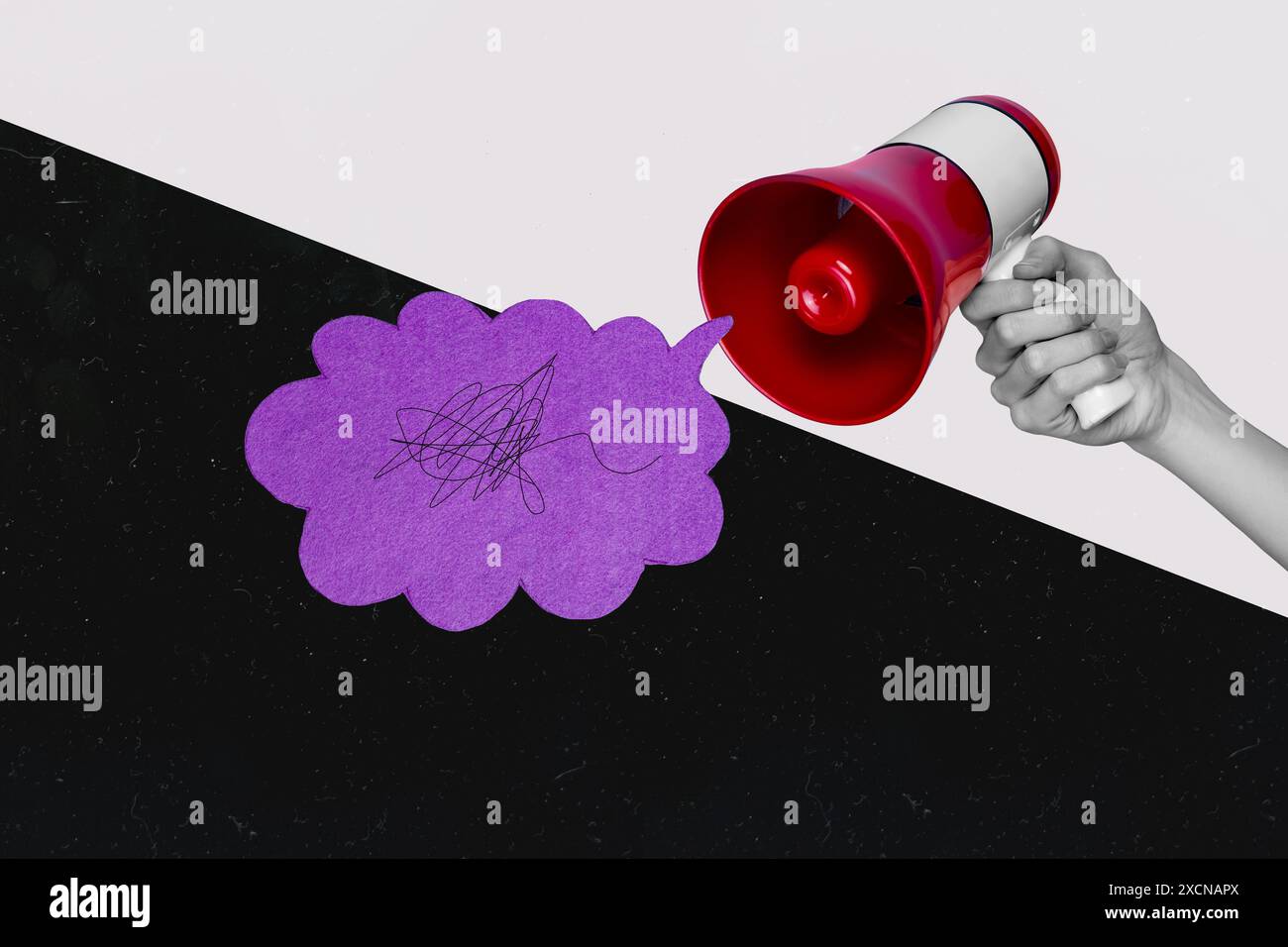 Composite collage picture image of hand hold message loudspeaker speech ...