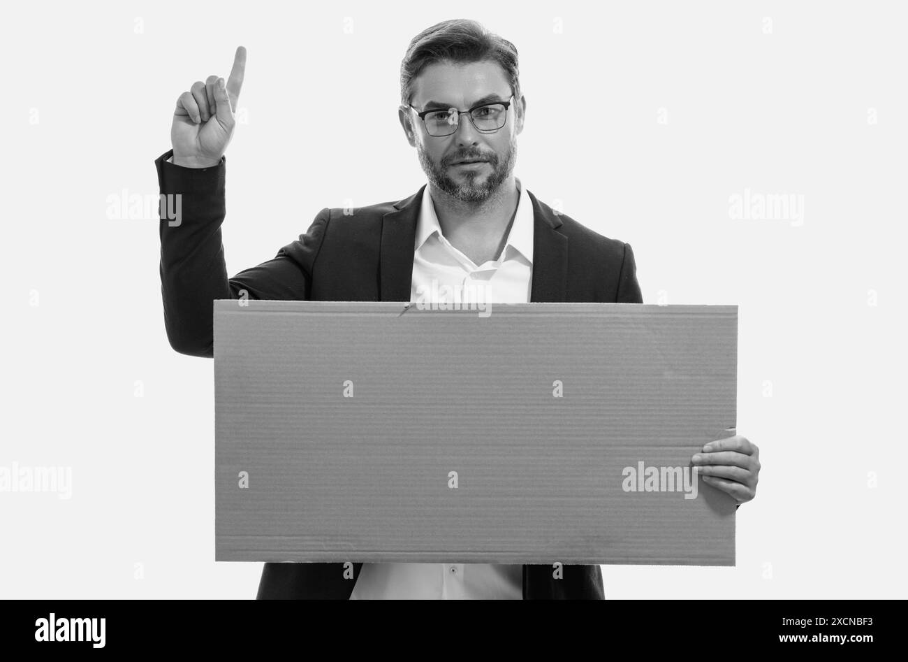 Man holds the sign, blank card. Placard ready for your product. Sign to ...