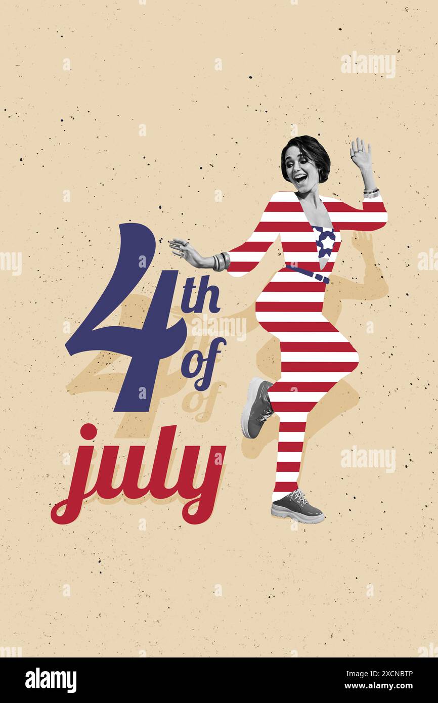 Composite collage image of funny dancing female national independence ...