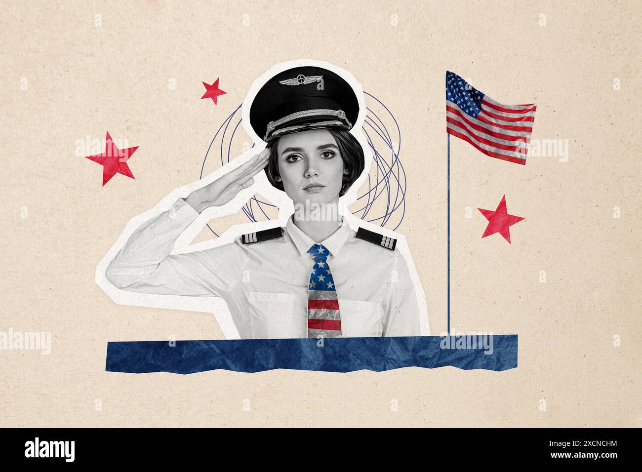 Composite collage image of female soldier salute national independence ...