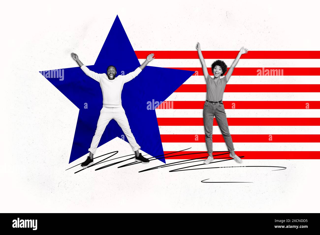 Composite collage image of funny couple celebrate national independence ...