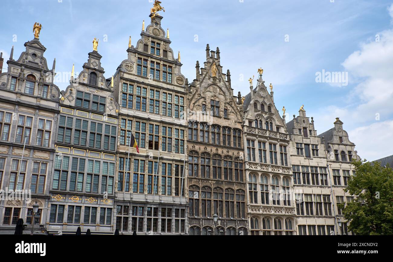 Facades of medieval guild houses on Grote Markt square in the old town ...