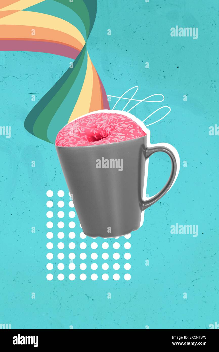 Creative abstract template collage of coffee mug drink beverage donut ...