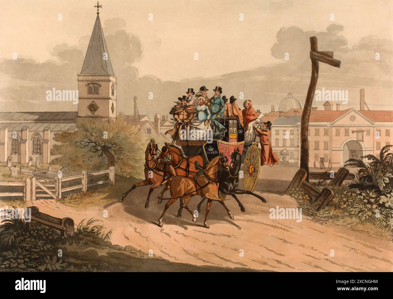 Aufbruch einer überbesetzten Kutsche, 1816, England, Historisch ...