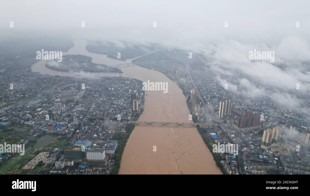 RONGAN, CHINA - JUNE 18, 2024 - Floodwaters pass through the Rongan ...