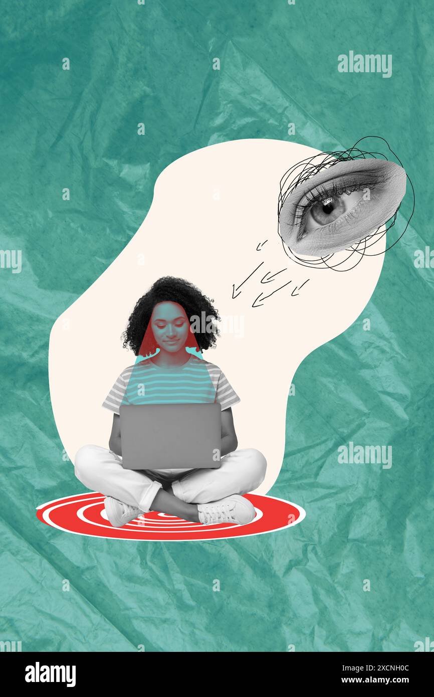 Creative trend collage of online spying eye press propaganda social ...