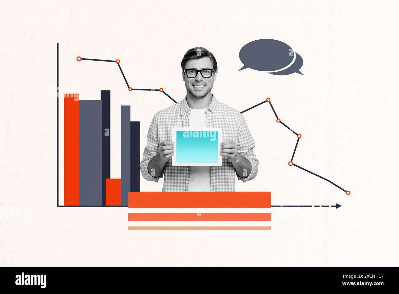 Composite collage picture image of funny man graph working process data ...