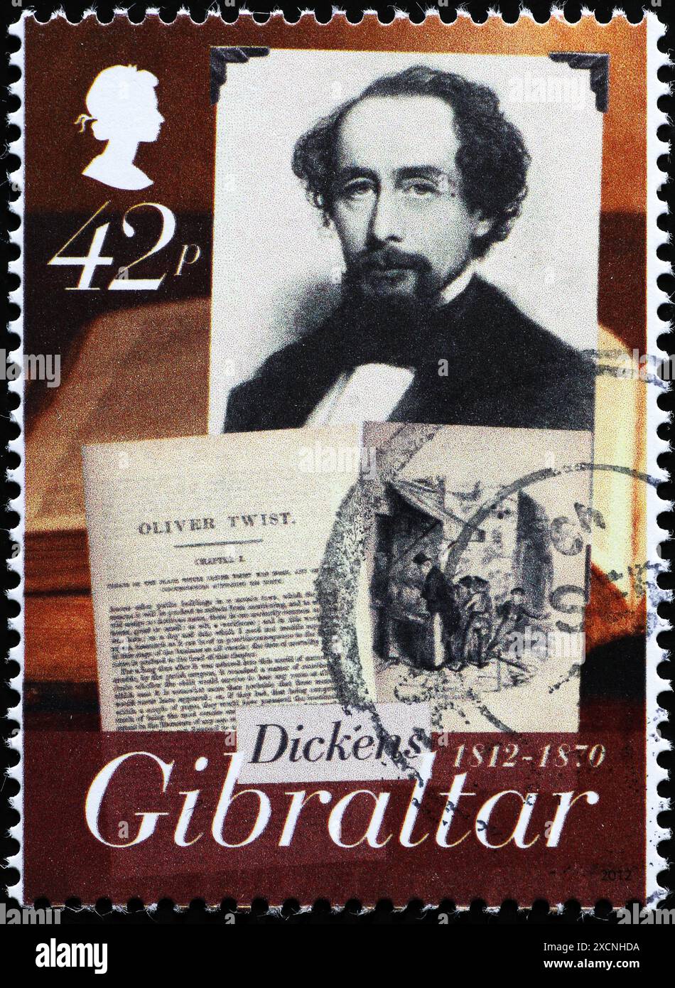 Charles Dickens and his novel Oliver Twist on postage stamp Stock Photo ...