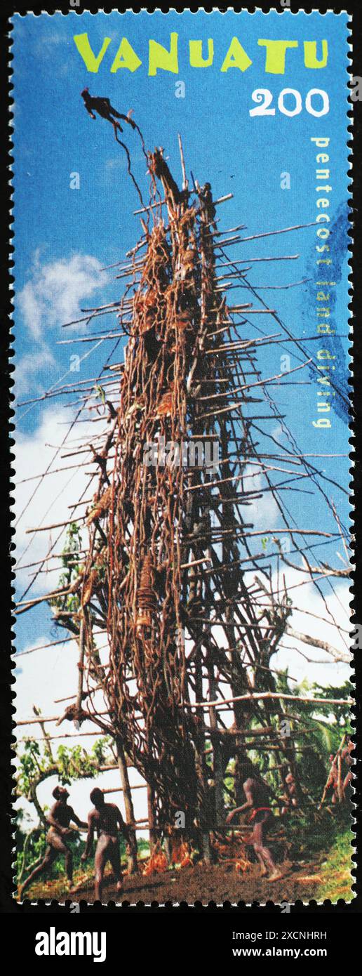 Land diving of Pentecost island in Vanuatu on postage stamp Stock Photo ...