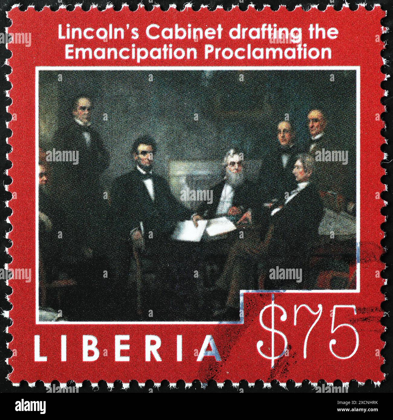Lincoln's cabinet drafting the emancipation proclamation on postage ...