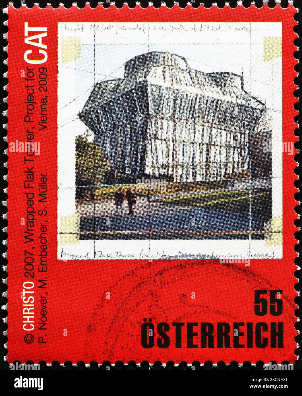 Project by Christo for a wrapped building in Vienna on postage stamp ...