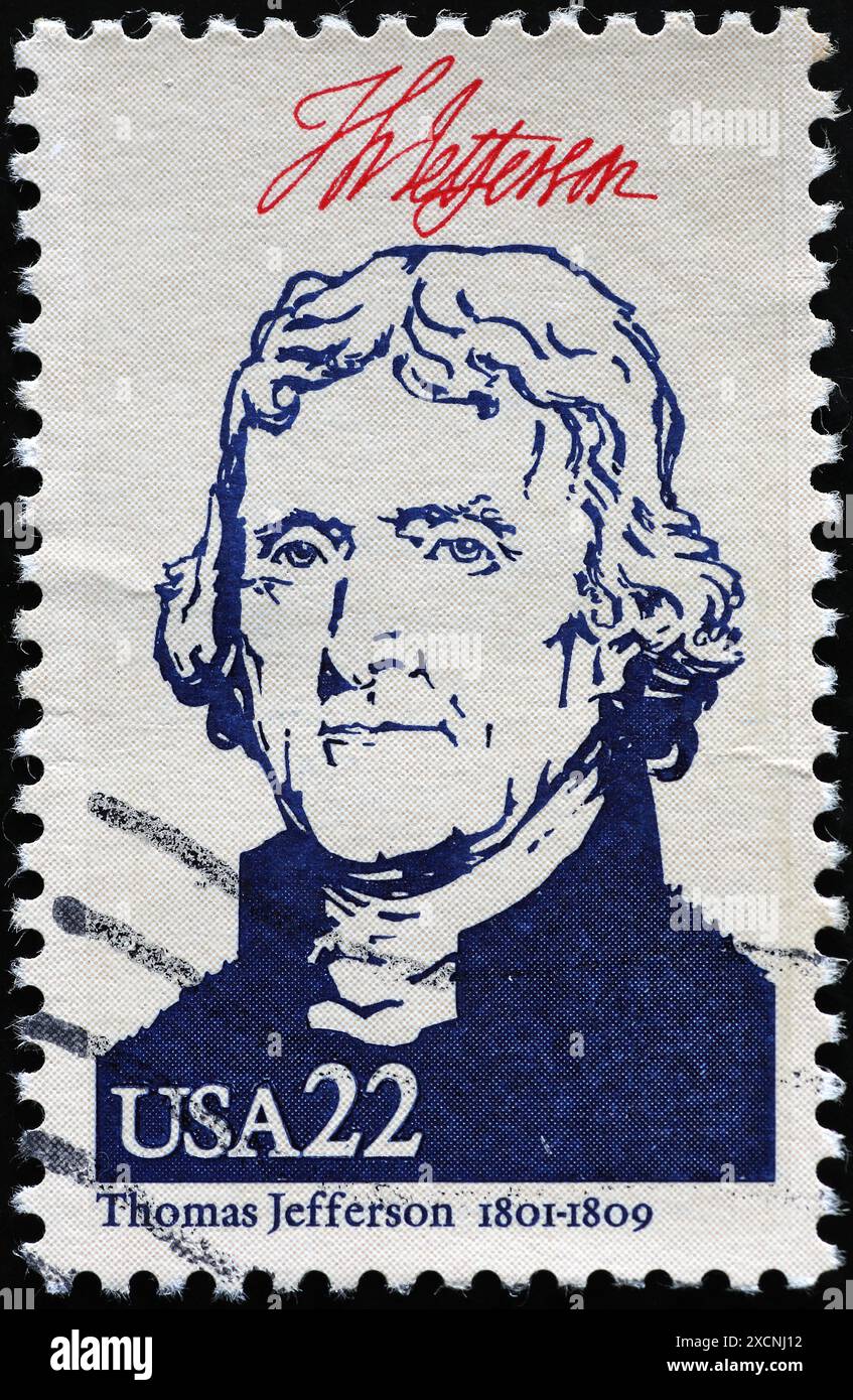 Thomas Jefferson portrait on american postage stamp Stock Photo - Alamy