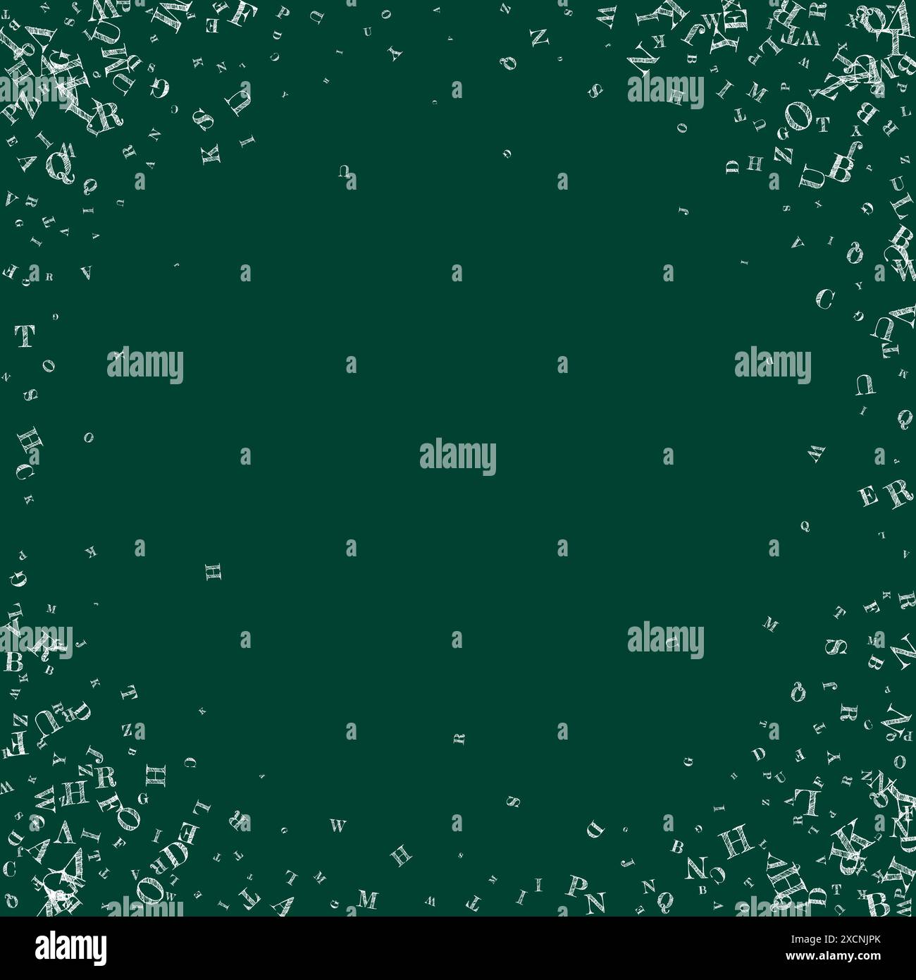 School notebook cover. White chalk floating letters of Latin alphabet ...