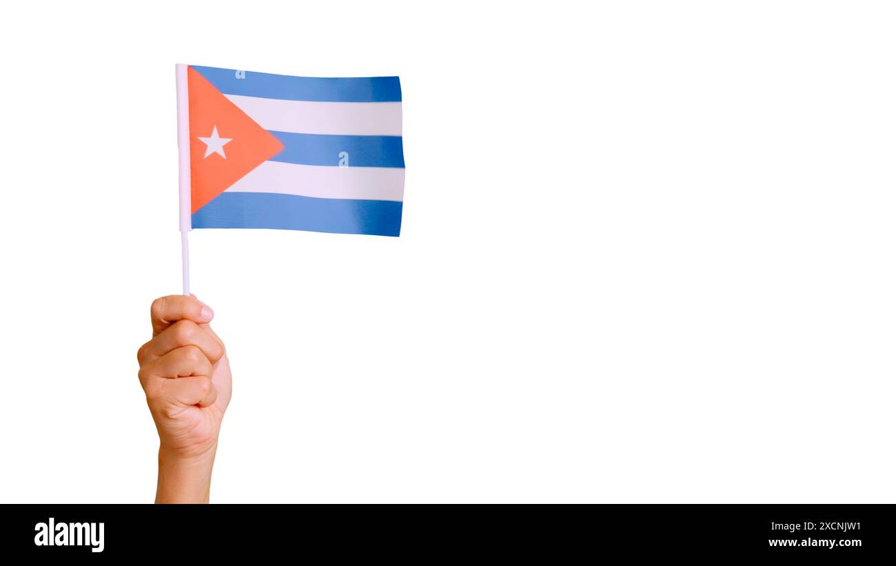 Wind waving a cuban pennant holding by a hand Stock Photo - Alamy