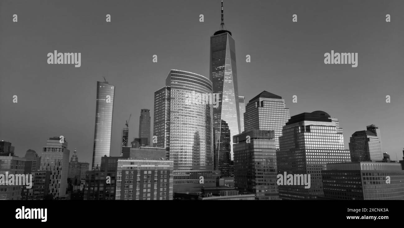New York skyline from drone. New York over the Hudson river. Manhattan ...