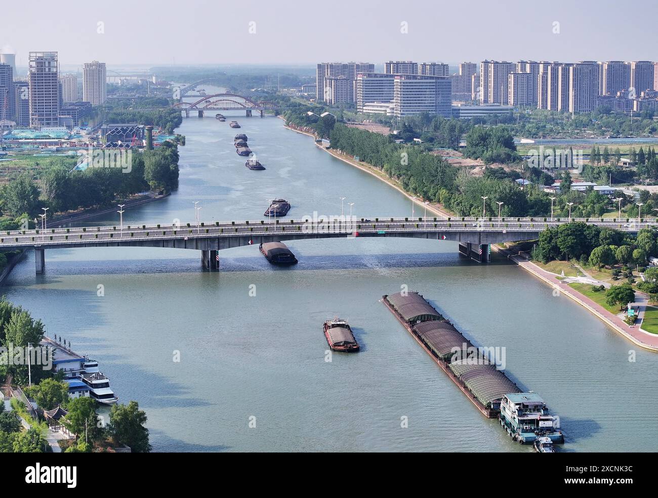 Aerial photo shows cargo ships sailing in the Yangzhou section of the ...