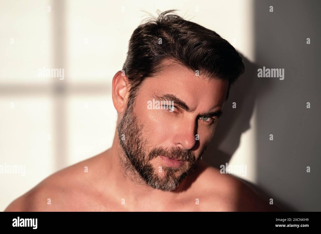 Man cosmetic, skin treatment on studio background. Mens cosmetics and wellness. Beauty and ...