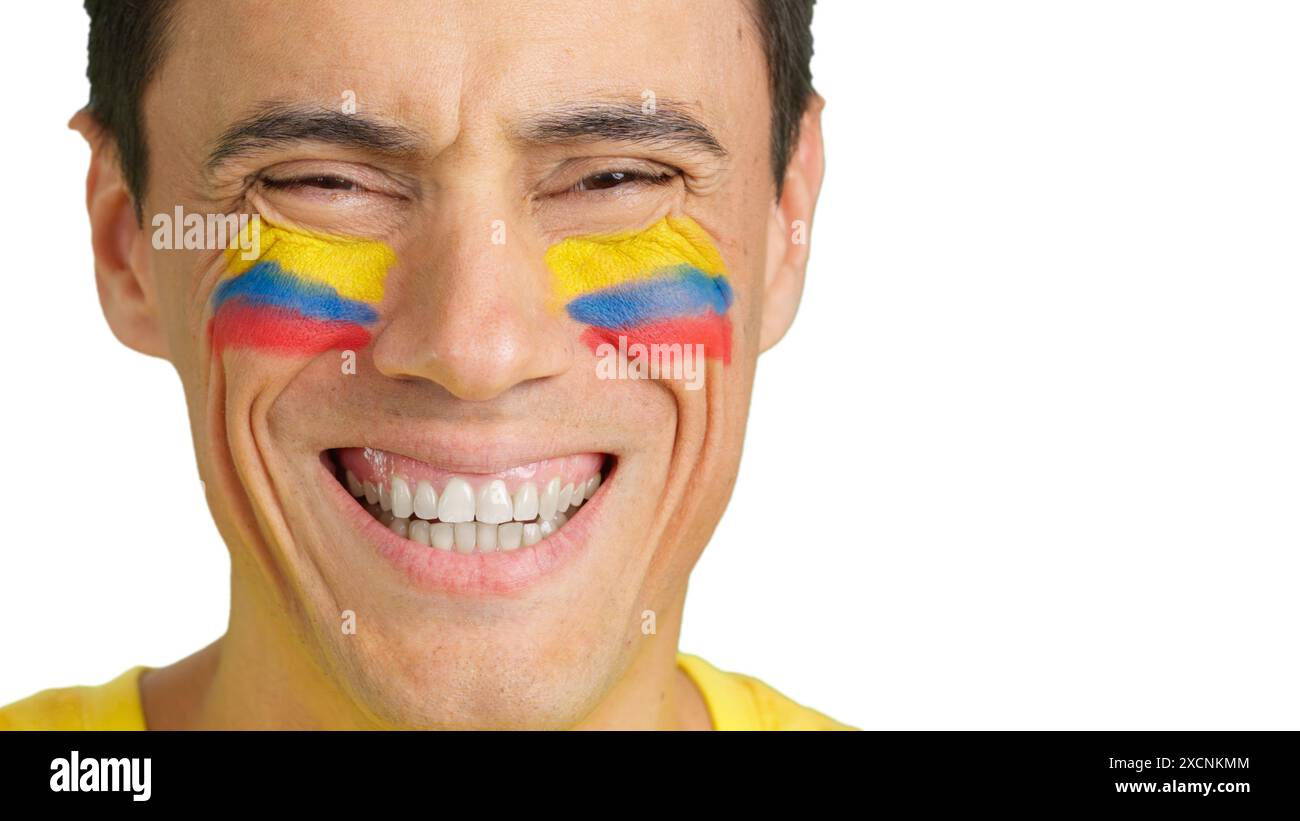 Man with a colombian flag painted on the face smiling Stock Photo - Alamy