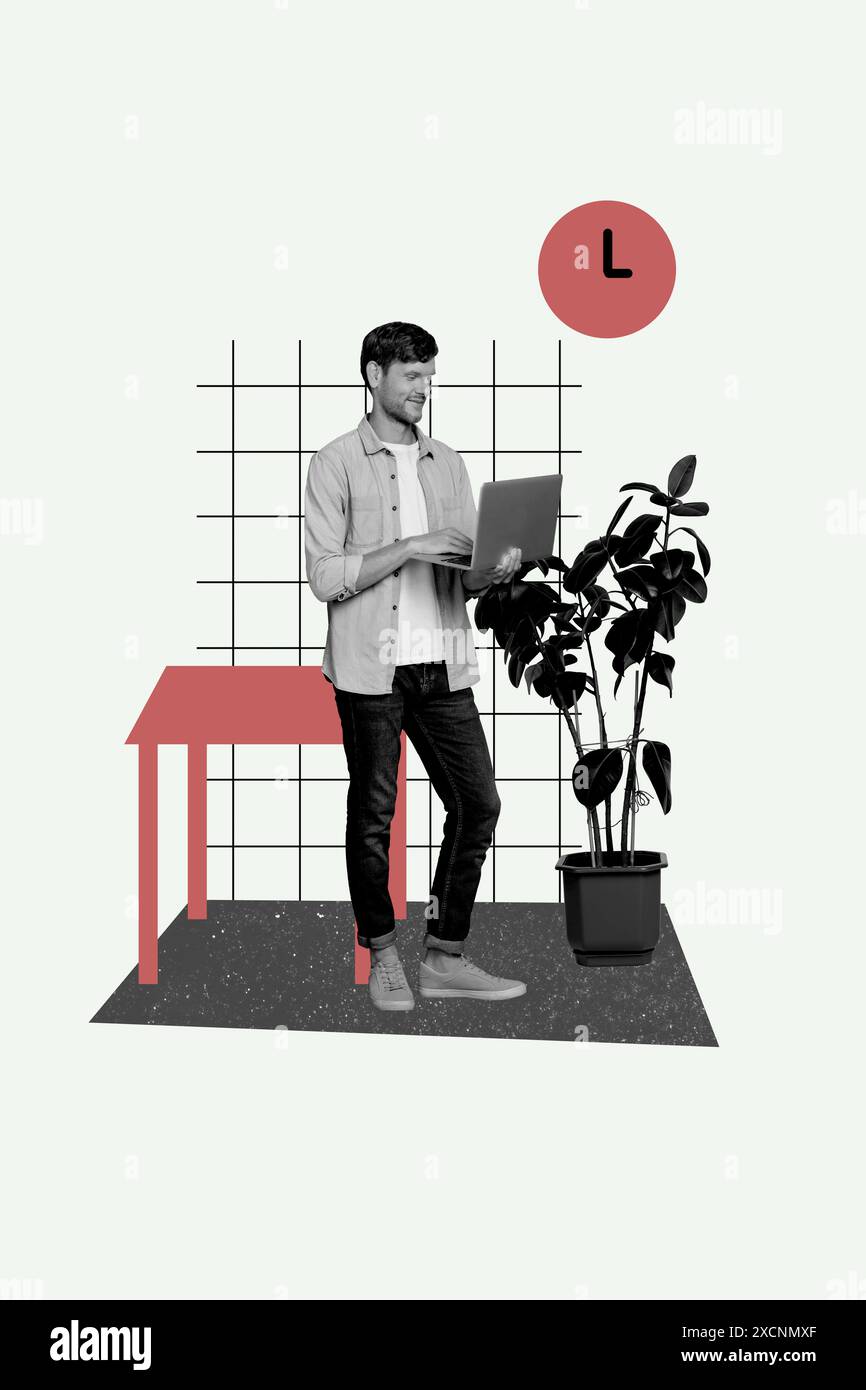 Creative trend collage of young man manager remote apartment work ...