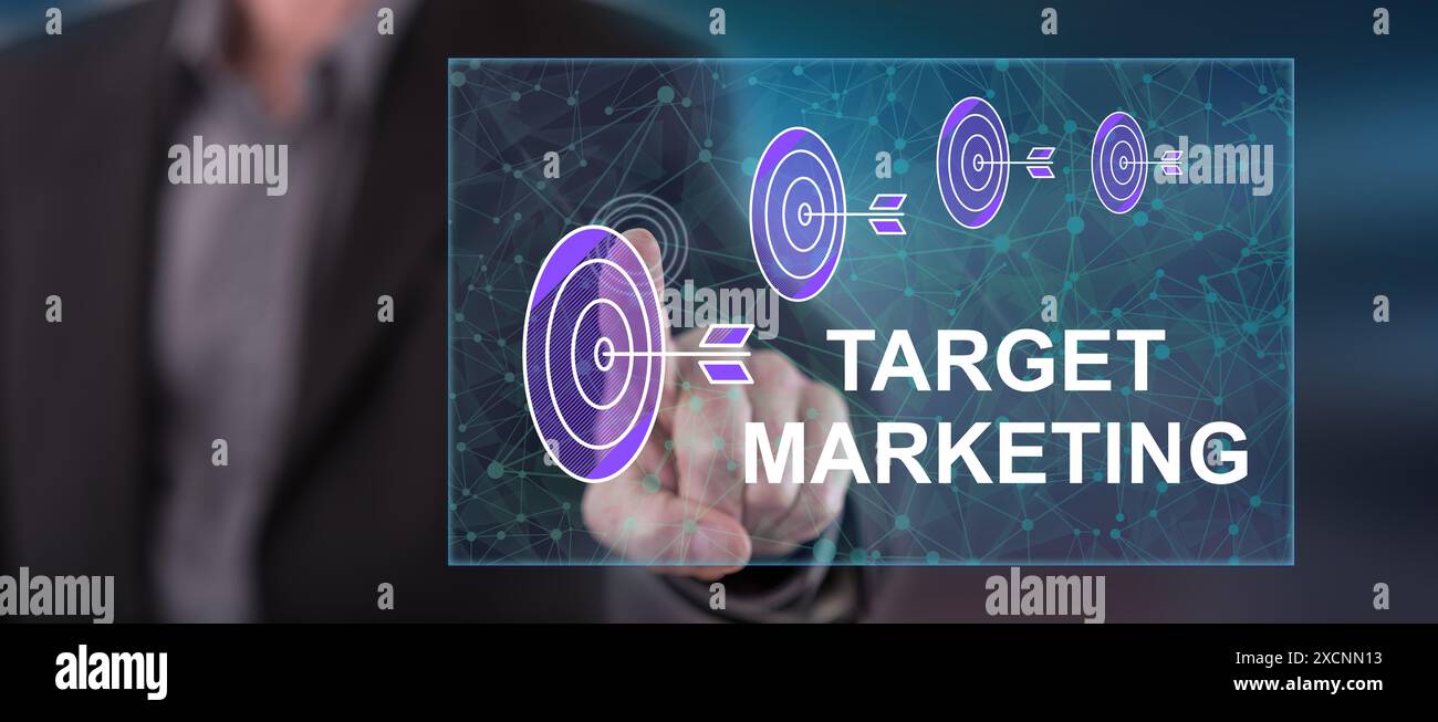 Man touching a target marketing concept on a touch screen with his ...