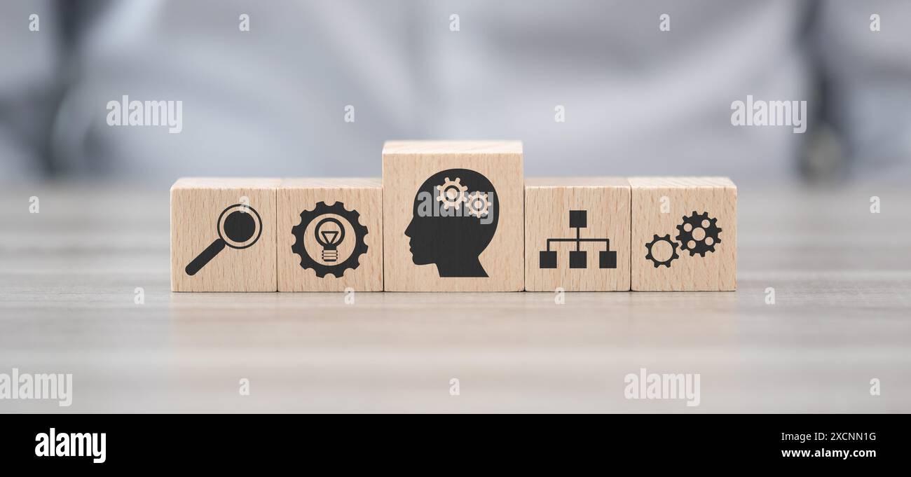 Wooden blocks with symbol of skills concept Stock Photo - Alamy