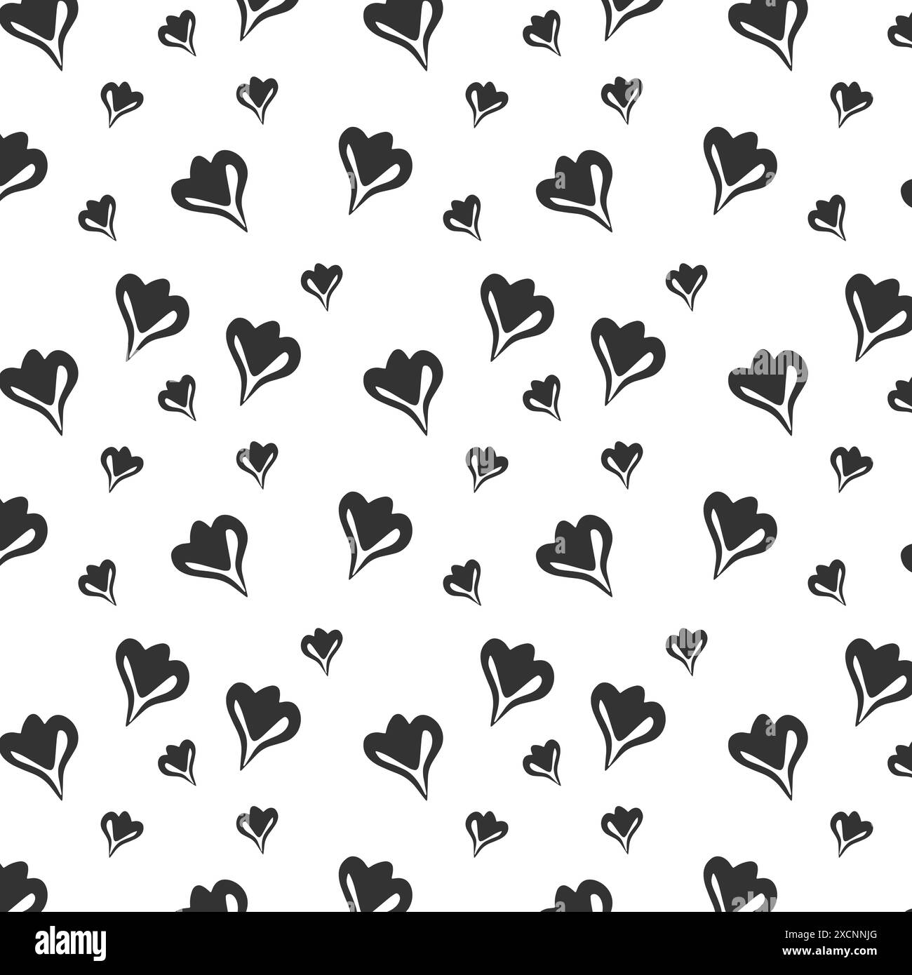 Love pattern with dark heart in doodle style, on white background ...