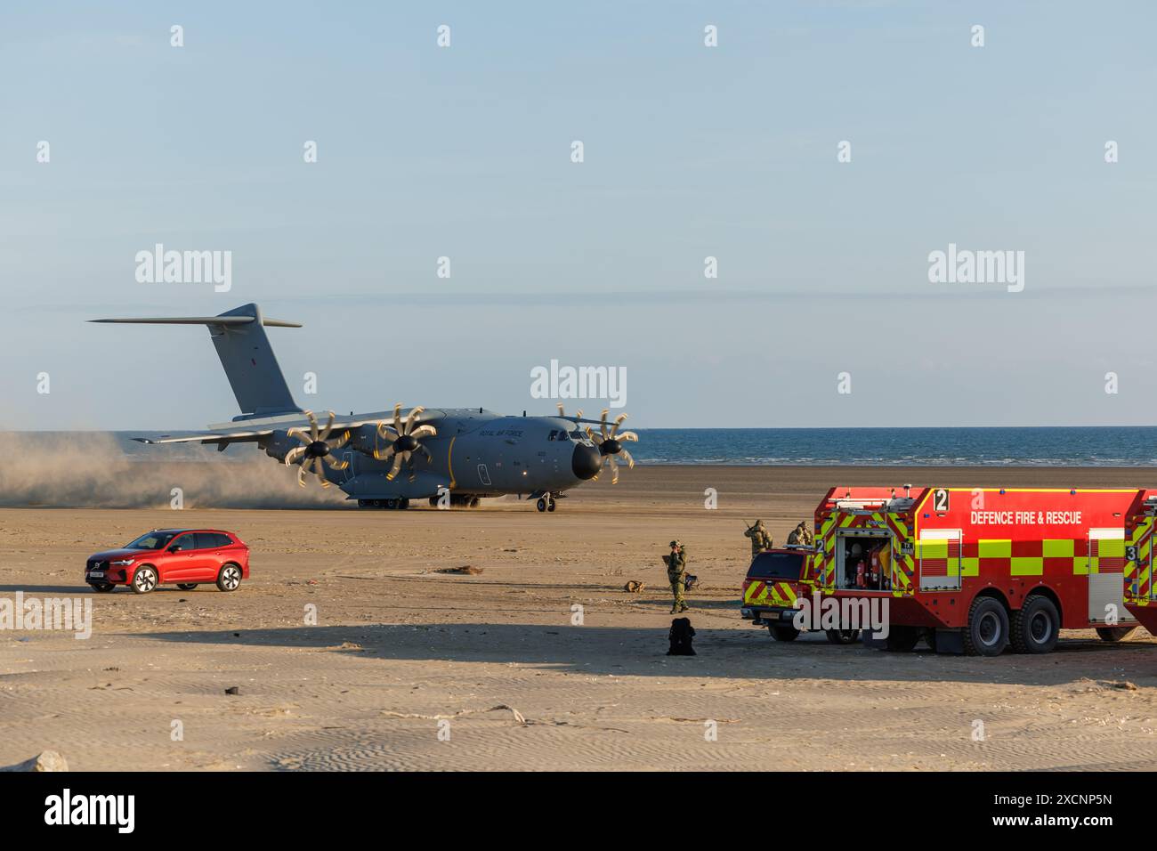 RAF A400 on the beach after conducting a natural surface landing Stock ...