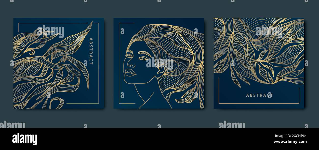 Vector woman face line design, beauty nature logo, female hair salon ...