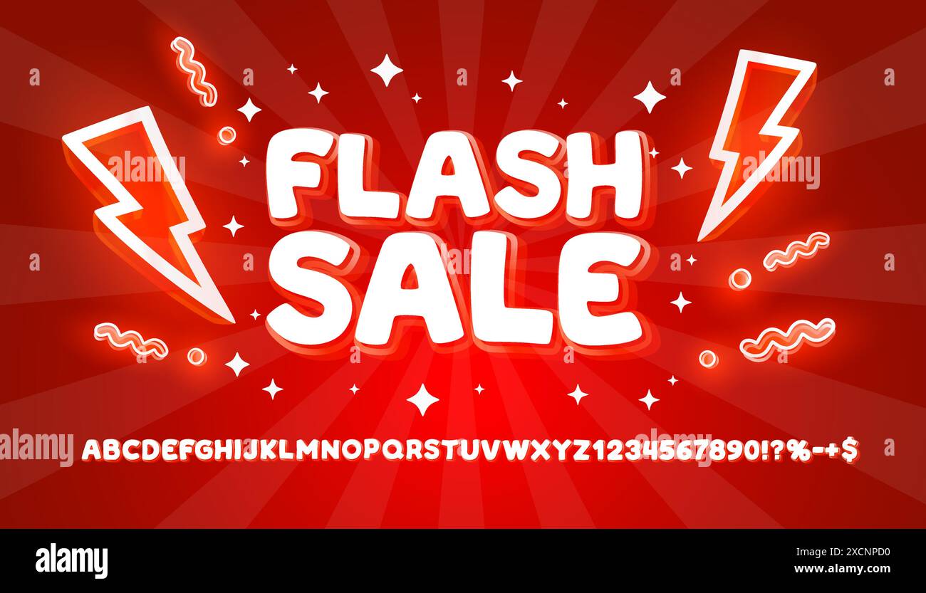Flash sale color red font. English alphabet and numbers sign. Vector ...