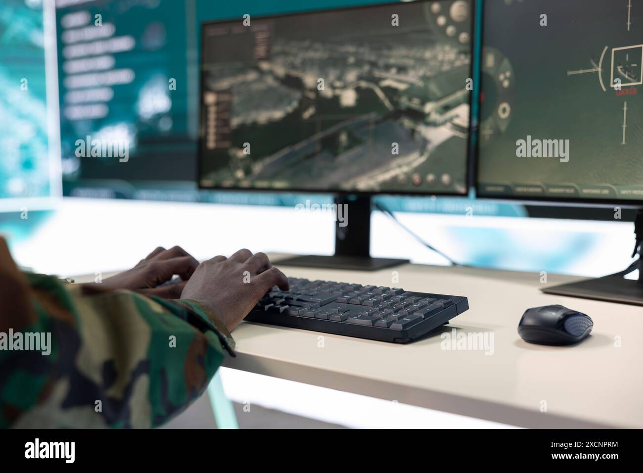 Army IT professional targeting enemy vessels on a gps satellite station ...