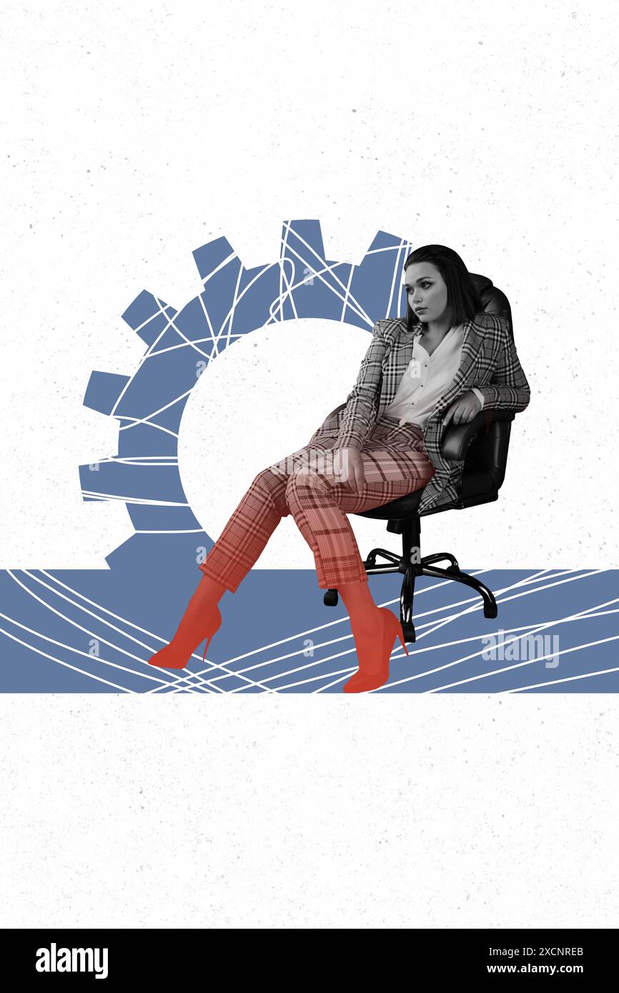 Vertical picture collage young anxious businesswoman entrepreneur ...