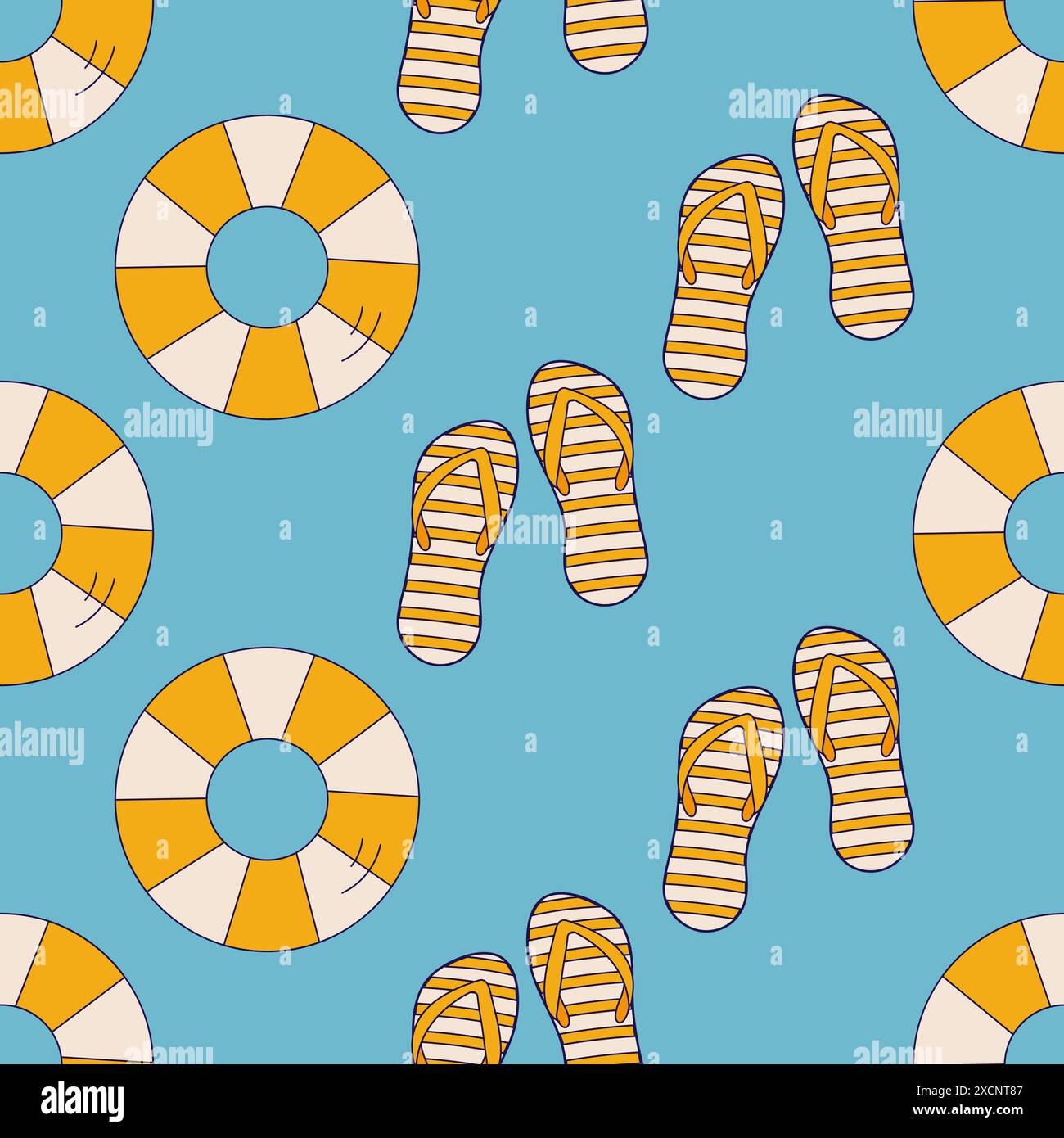 Seamless retro pattern. Summer yellow lifebuoy and flip flops Stock Vector Image & Art - Alamy