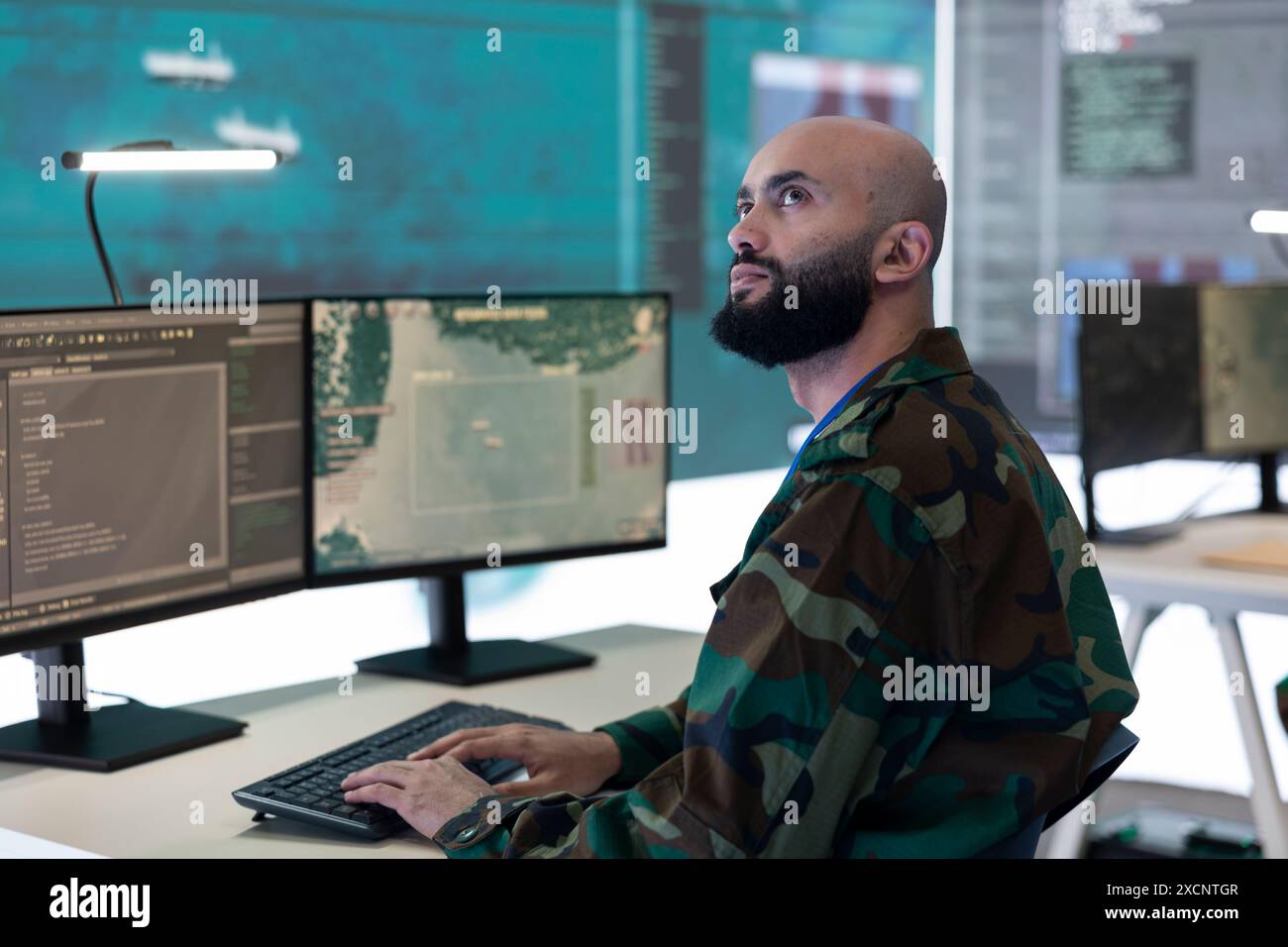 Reconnaissance specialist using the military CCTV surveillance system ...