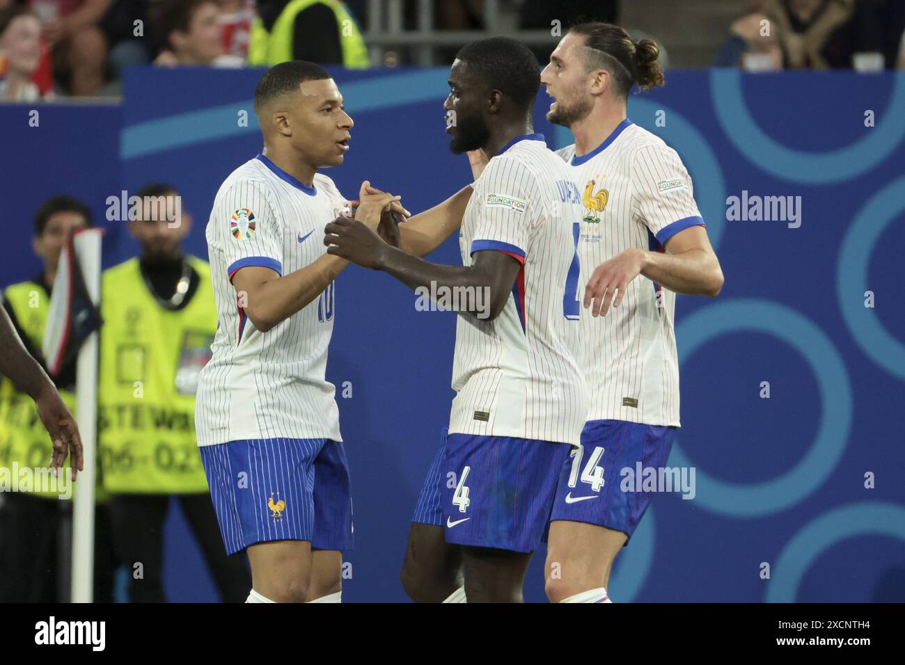 Kylian Mbappe, Dayot Upamecano, Adrien Rabiot of France celebrate the ...