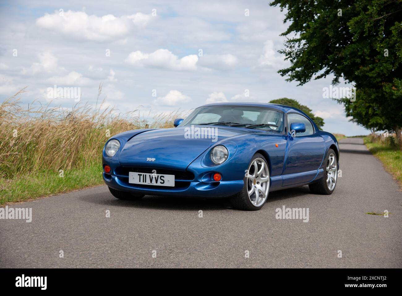 British TVR Cerbera muscle car parked on a country lane in the ...