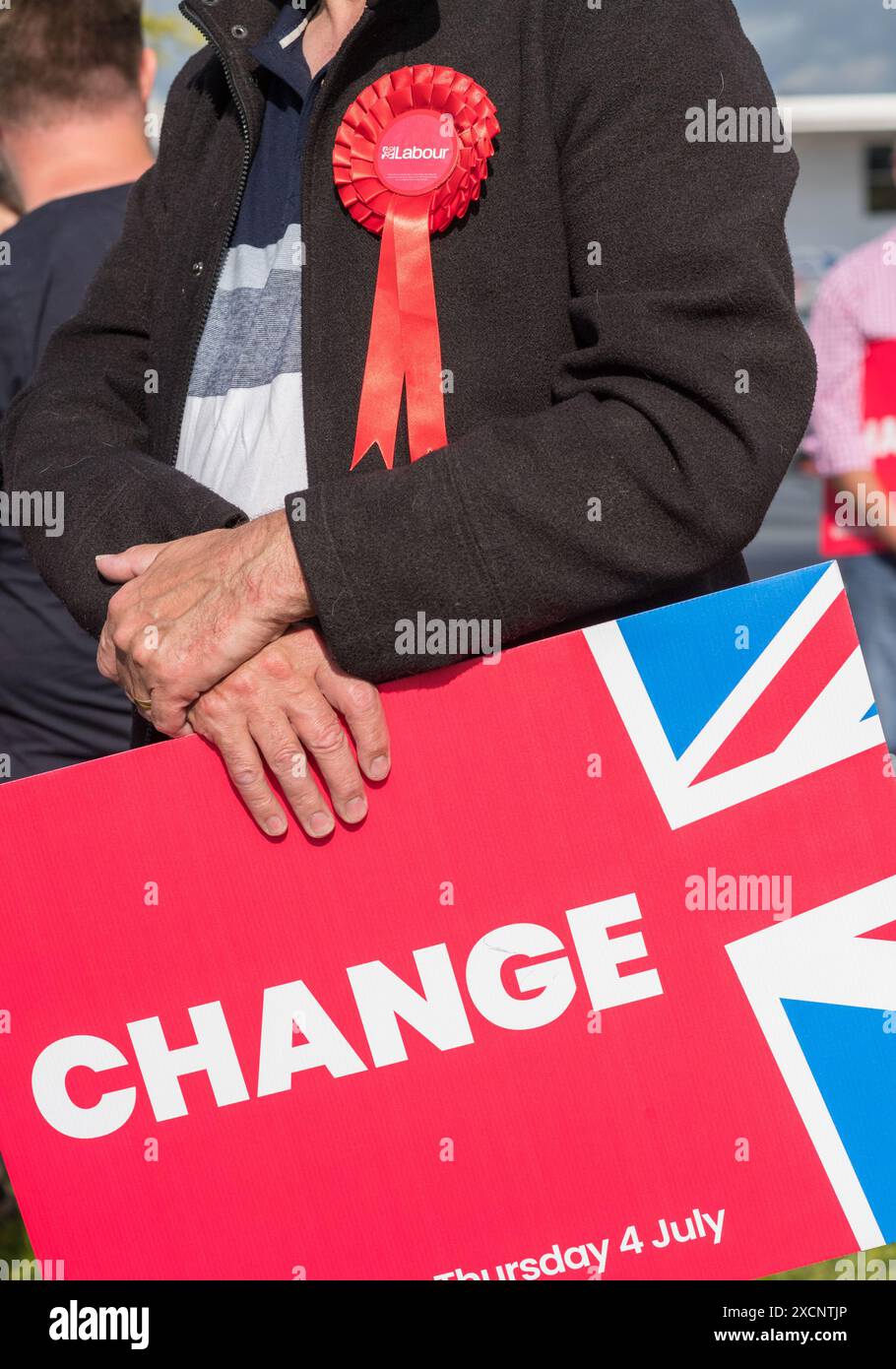 Labour party supporter holding a paster with slogan change Stock Photo ...