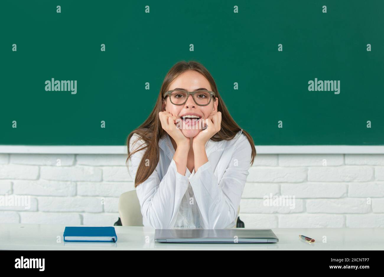 School surprised student in classroom. Amazed school girl. Student ...