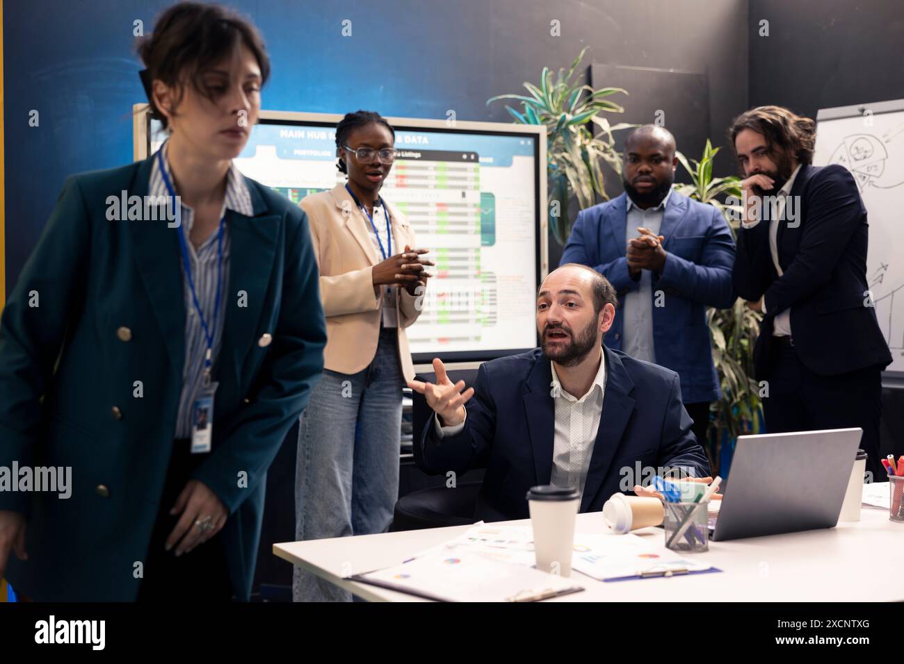 Overworked woman deciding to quit her job during important meeting ...