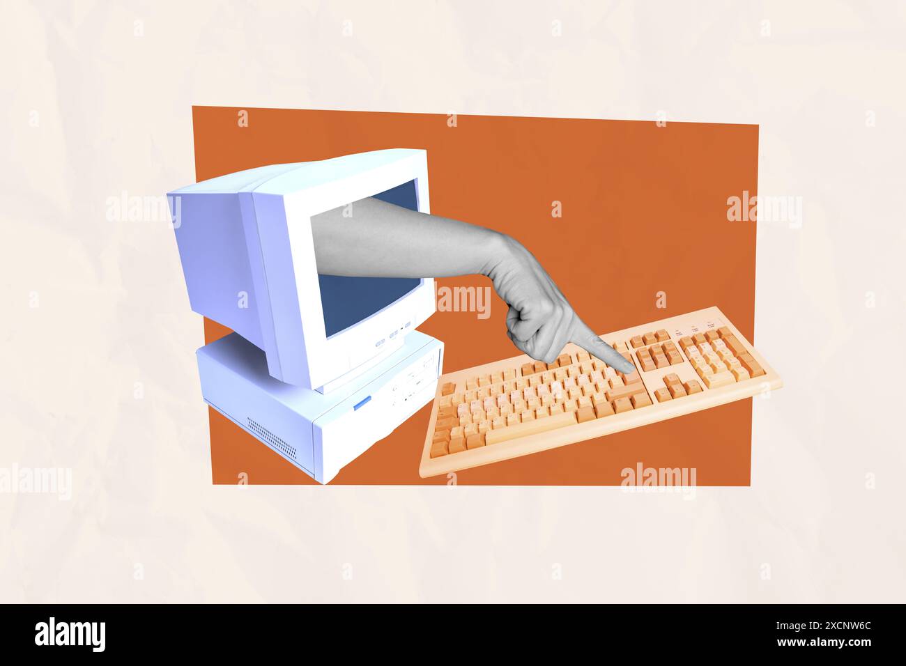 Composite collage picture image of computer monitor finger typing ...