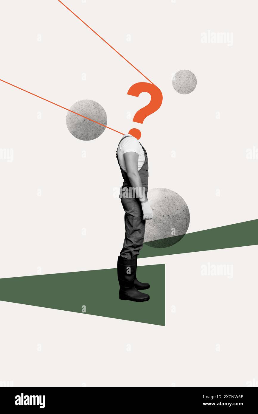 Vertical photo collage of man instead head question mark find solution ...