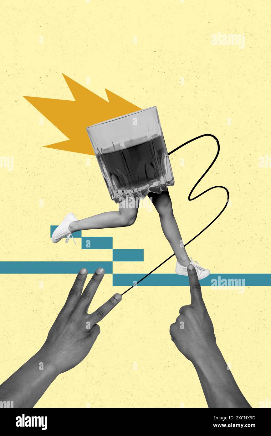 Vertical photo collage of bodyless girl waiter run cognac glass order ...