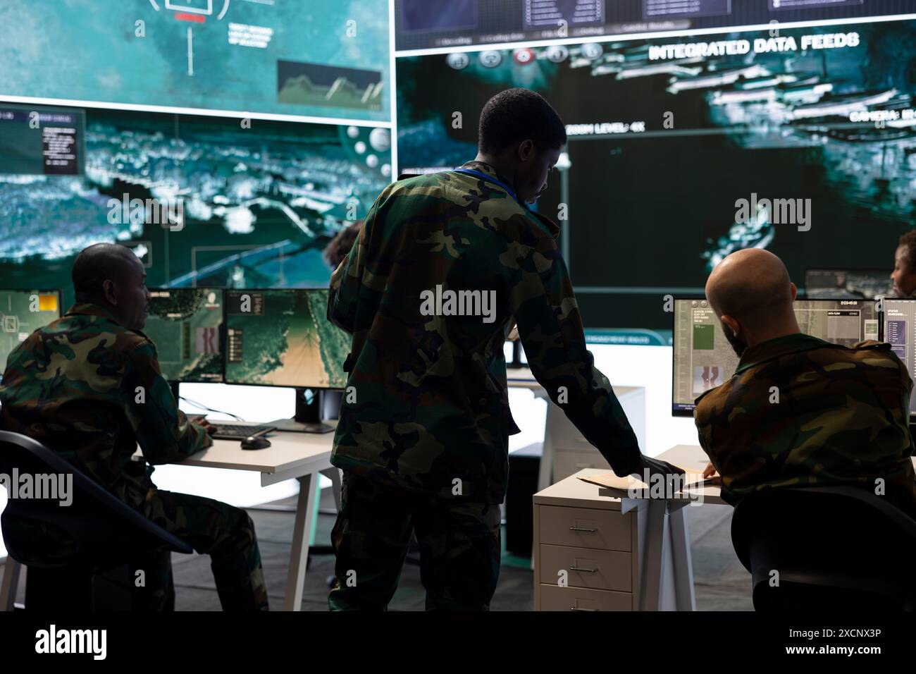 Army recruit conducting an intelligence gathering activity in control ...