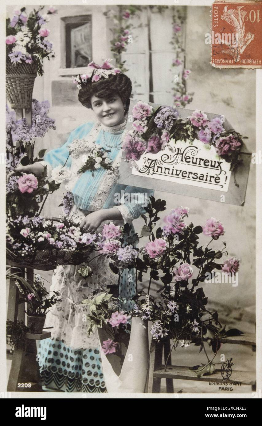 French postcard with floral elements 1900 Stock Photo - Alamy
