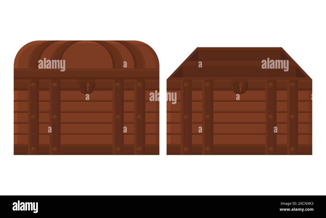 Vector Wooden Treasure Box. Empty Open Brown Cartoon Treasure Box ...