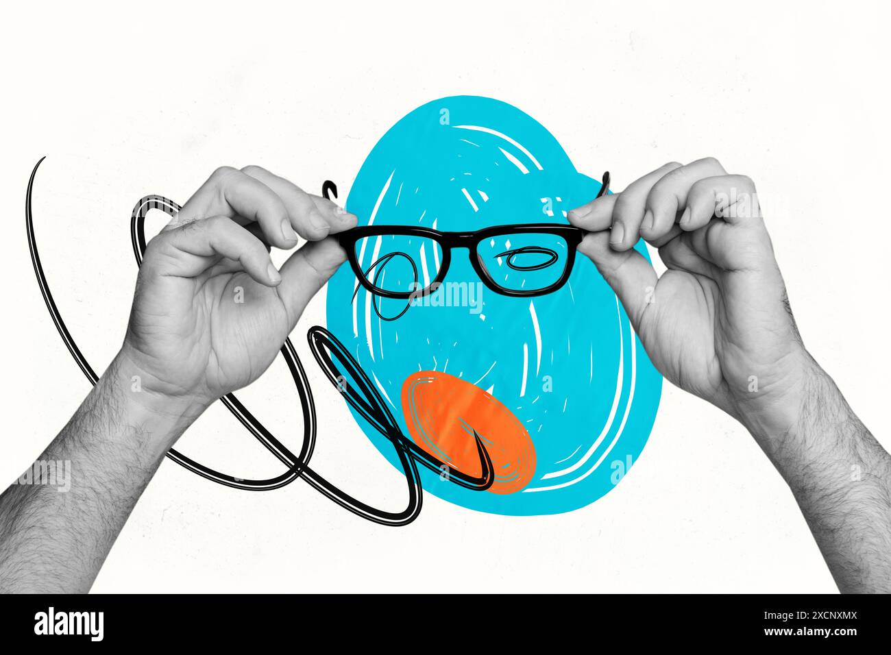 Creative collage picture human hands body fragments eyewear glasses ...