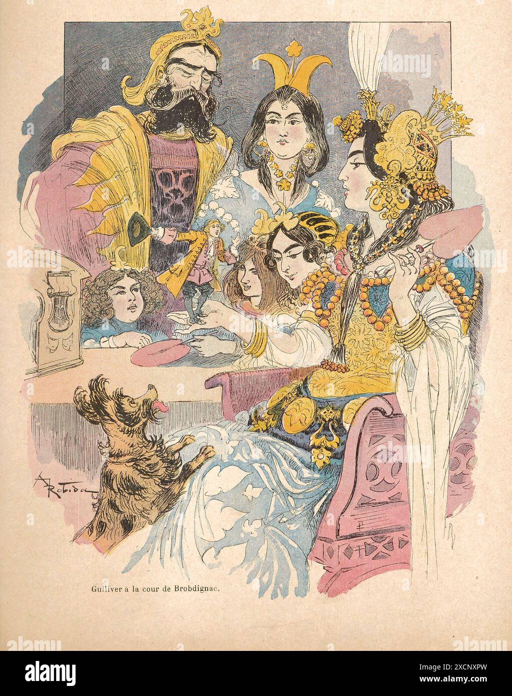 A Voyage to Brobdingnag. Gulliver reporting to the King and Queen of ...