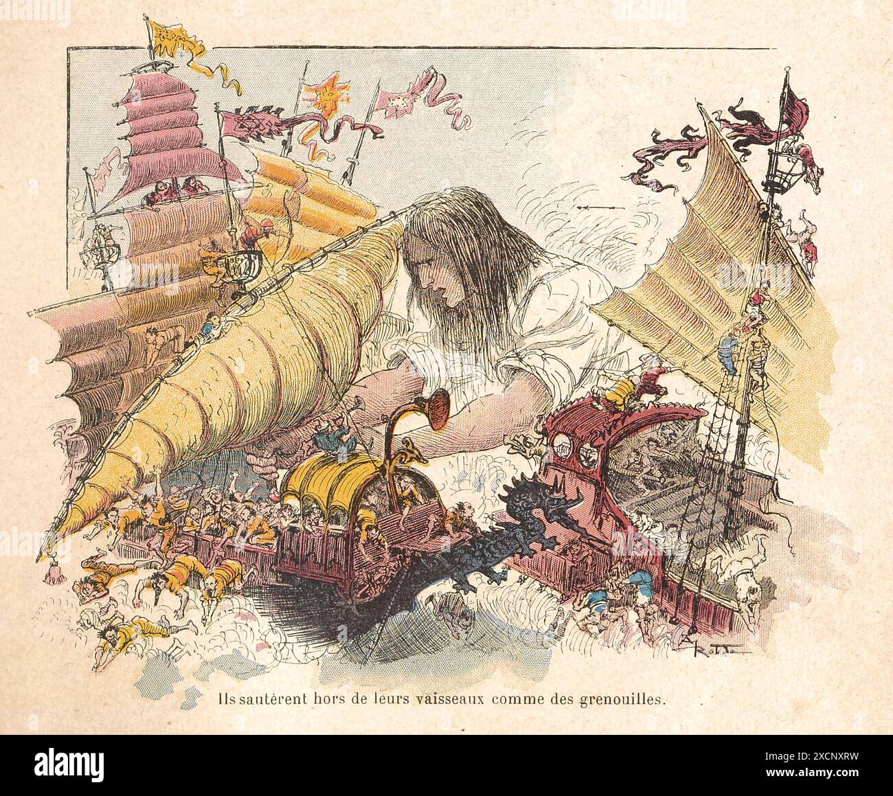 A Voyage to Lilliput. Gulliver's approach to the fleet of Blefuscudians ...