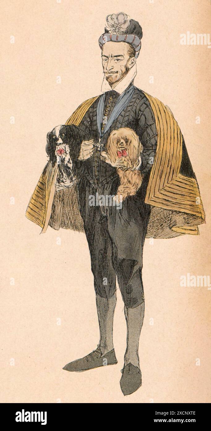 Portrait of King Henry IV with his dogs. Illustration by Hermann Vogel ...