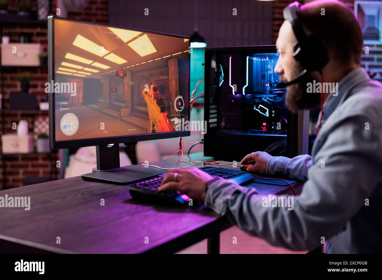 Gamer using professional grade level gaming PC to avoid disruptive lag ...